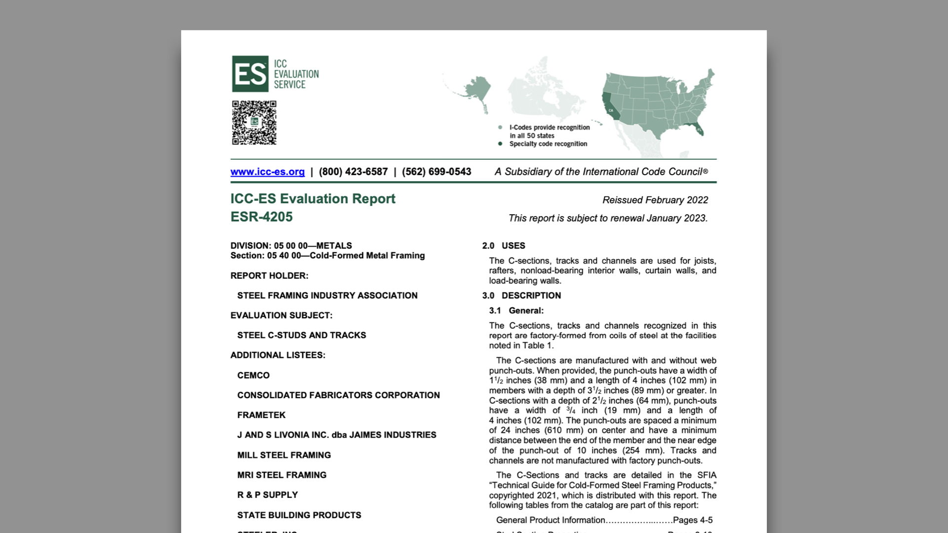 Updated ICC-ESR 4205 for C-Studs Compliant with 2021 IBC - BuildSteel.org