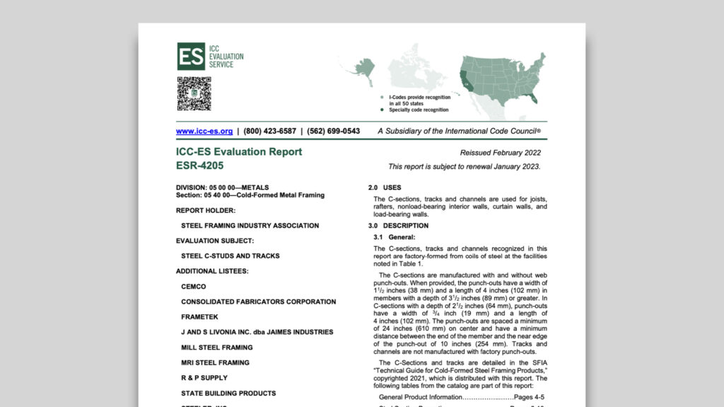 Updated ICC-ESR 4205 for C-Studs Compliant with 2021 IBC - BuildSteel.org