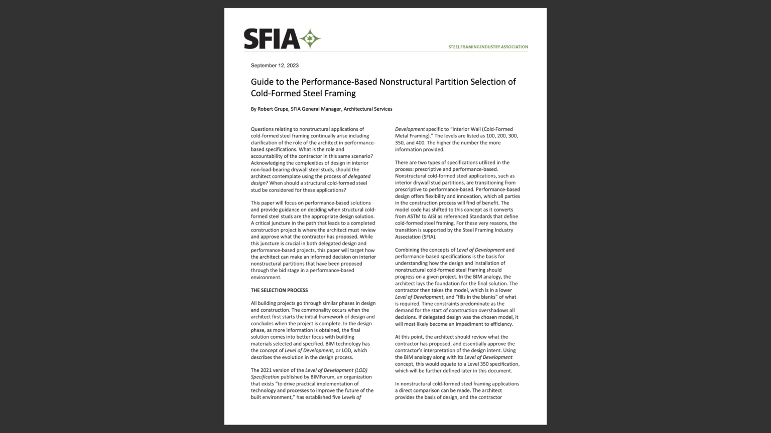 SFIA Guide to the Performance-Based Nonstructural Partition Selection of Metal Framing ...