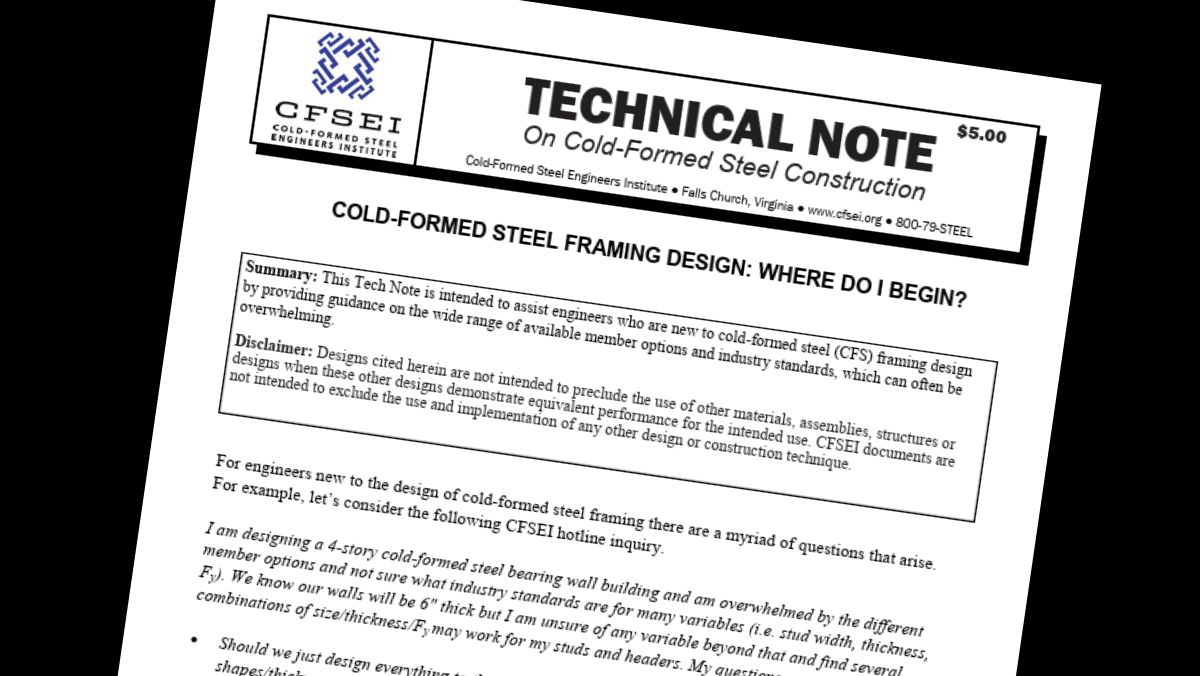 CFSEI Releases Tech Note B011-25 for Engineers New to Cold-Formed Steel ...